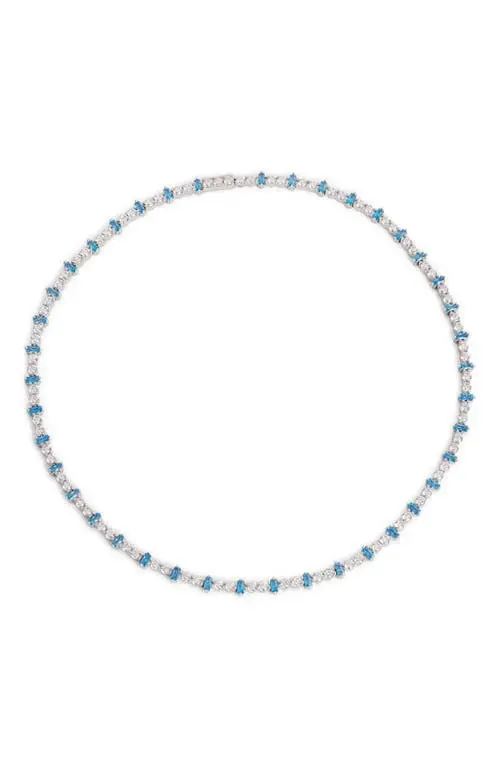 NICKHO REY Mila Crystal Necklace - Lt.blue+white/white Rhodium
