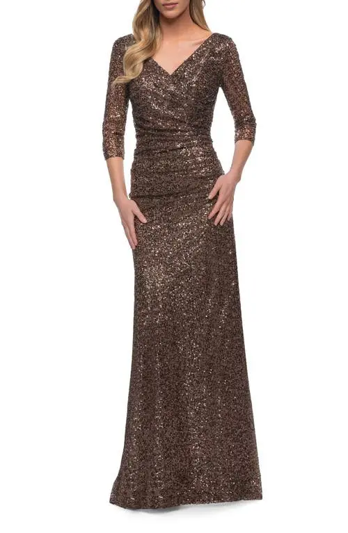 LABOMME Sequin Gown With Three-quarter Sleeves