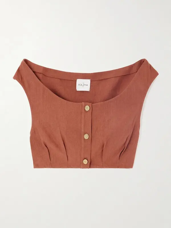 Le Kasha Tamra Cropped Organic Linen-gauze Top