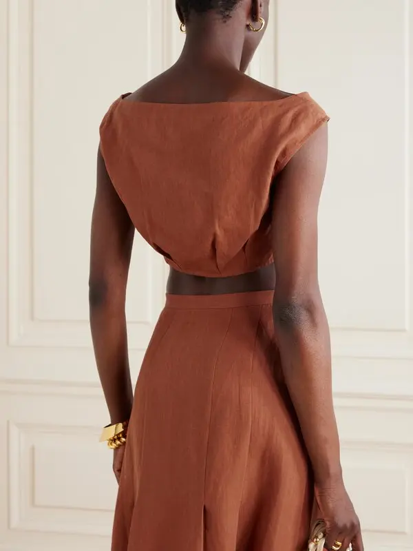 Le Kasha Tamra Cropped Organic Linen-gauze Top