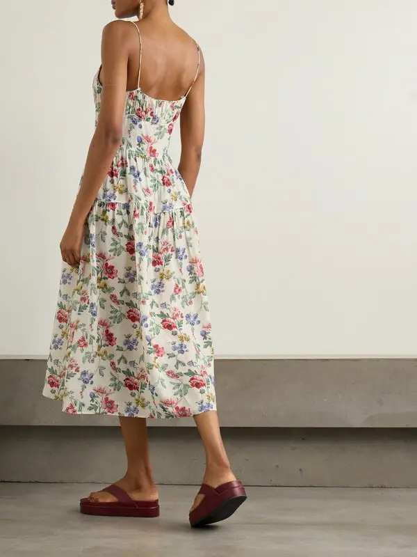 DÔEN Benoit Floral-print Ramie Midi Dress - Ivory