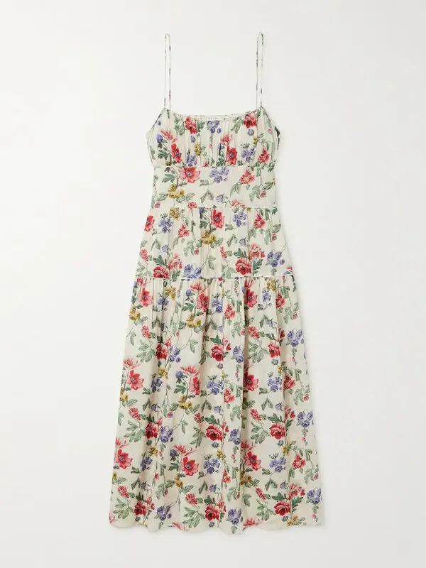 DÔEN Benoit Floral-print Ramie Midi Dress - Neutrals