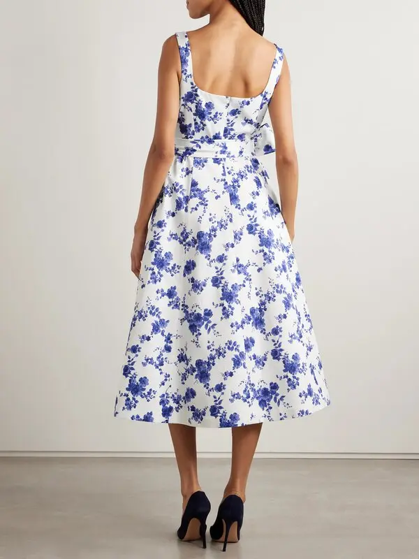 Carolina Herrera Belted Floral-print Faille Midi Dress - White