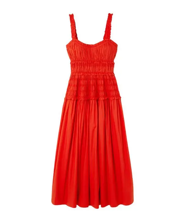 DÔEN Marianne Shirred Cotton-poplin Midi Dress - Red