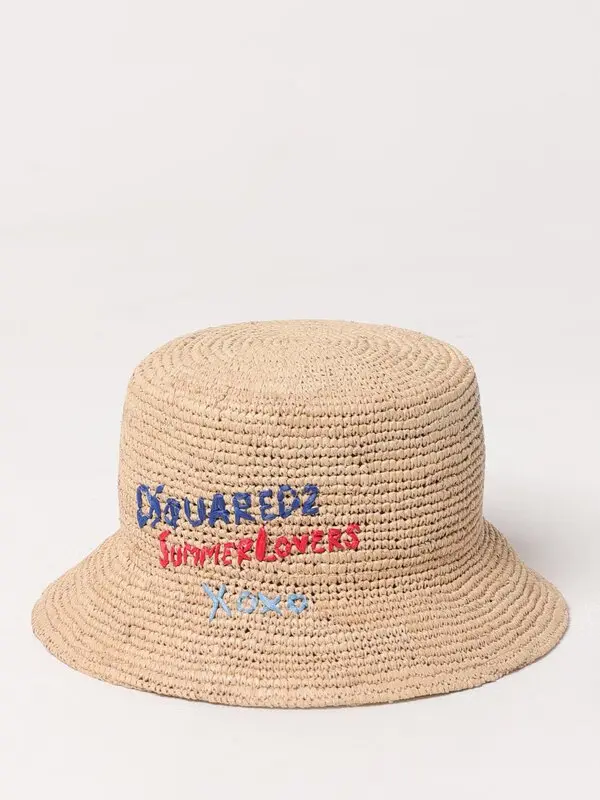 Dsquared2 Embroidered Straw Bucket Hat - Beige