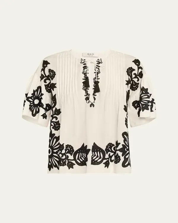 Sea Liliana Short-sleeve Appliqué Top