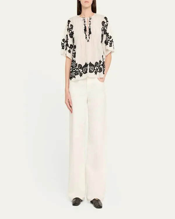 Sea Liliana Short-sleeve Appliqué Top