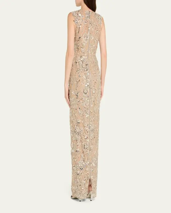 Bronx And Banco Floral-embroidered Gown