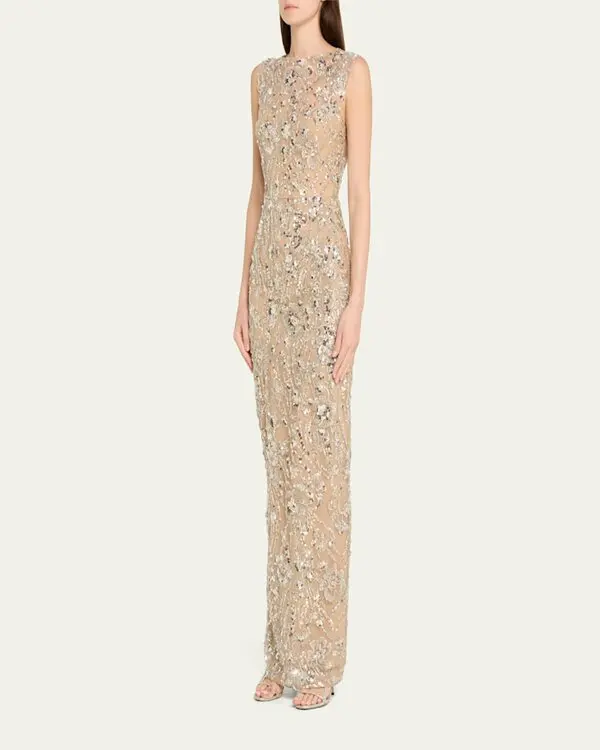 Bronx And Banco Floral-embroidered Gown