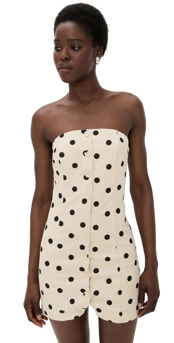 Endless Rose Polka Dot Linen Strapless Mini Dress - Sand/black