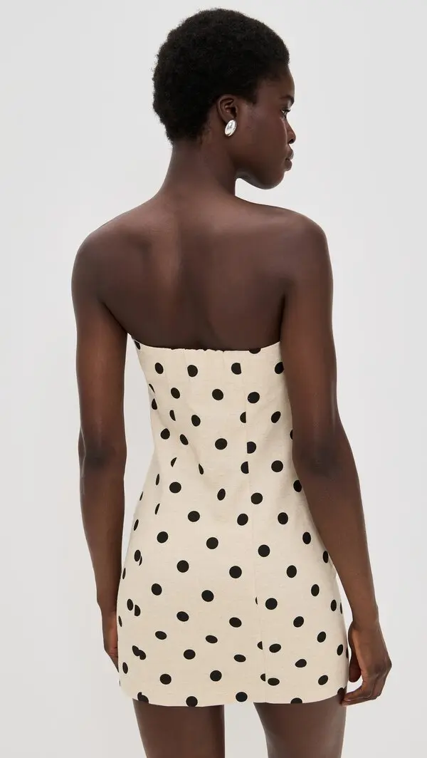 Endless Rose Polka Dot Linen Strapless Mini Dress - Sand/black