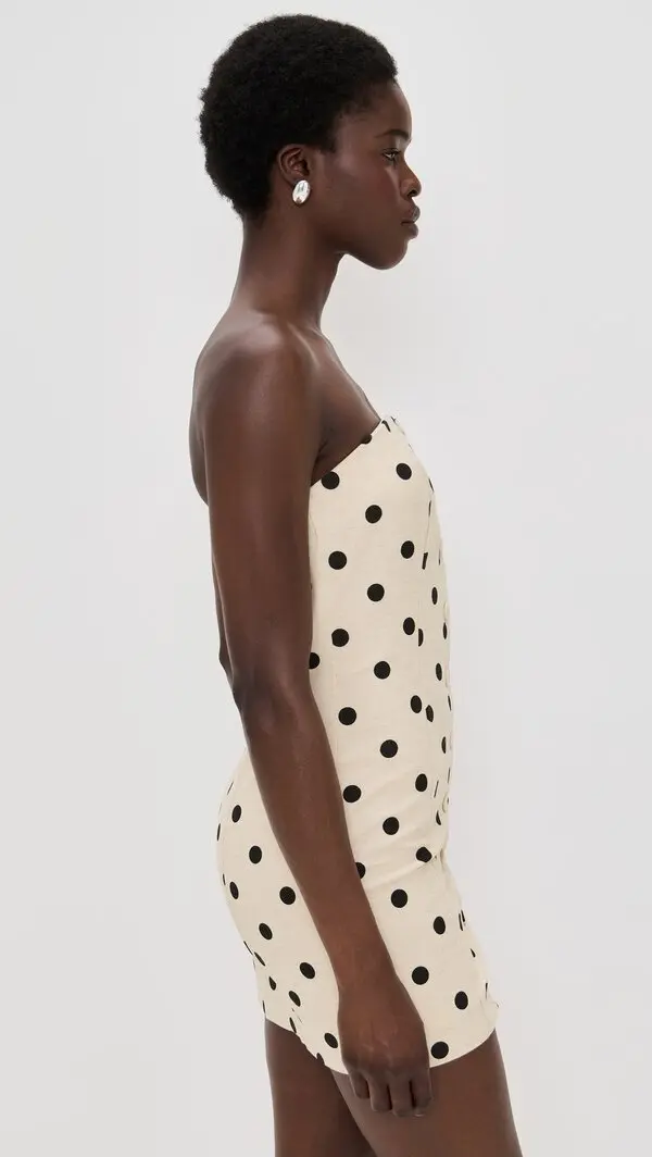 Endless Rose Polka Dot Linen Strapless Mini Dress - Sand/black
