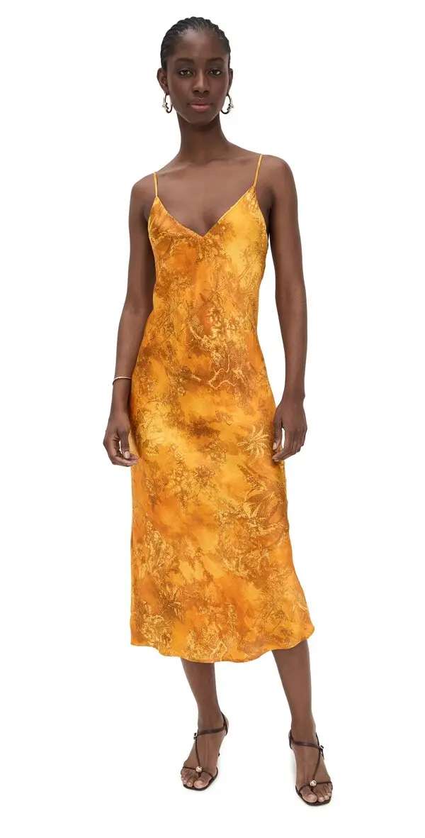 L'Agence Seridie Midi Slip Dress In Gold Jungle Toile - 40% Off |  Editorialist