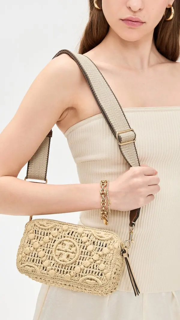 Tory Burch T Monogram Raffia Mini Crossbody Bag - Natural
