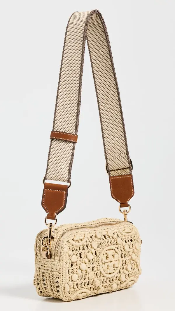 Tory Burch T Monogram Raffia Mini Crossbody Bag - Natural