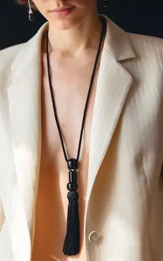 Le Sundial Trinity Onyx Tassel Necklace