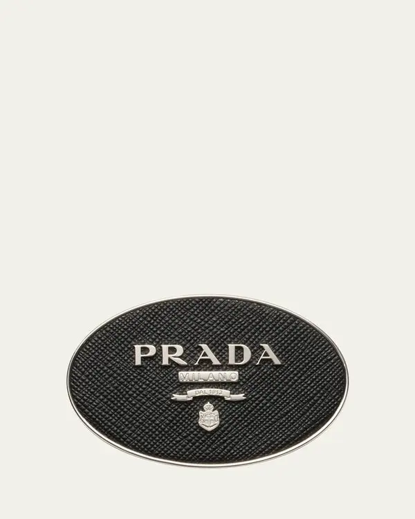 Prada Logo Leather Oval Belt Buckle - Nero