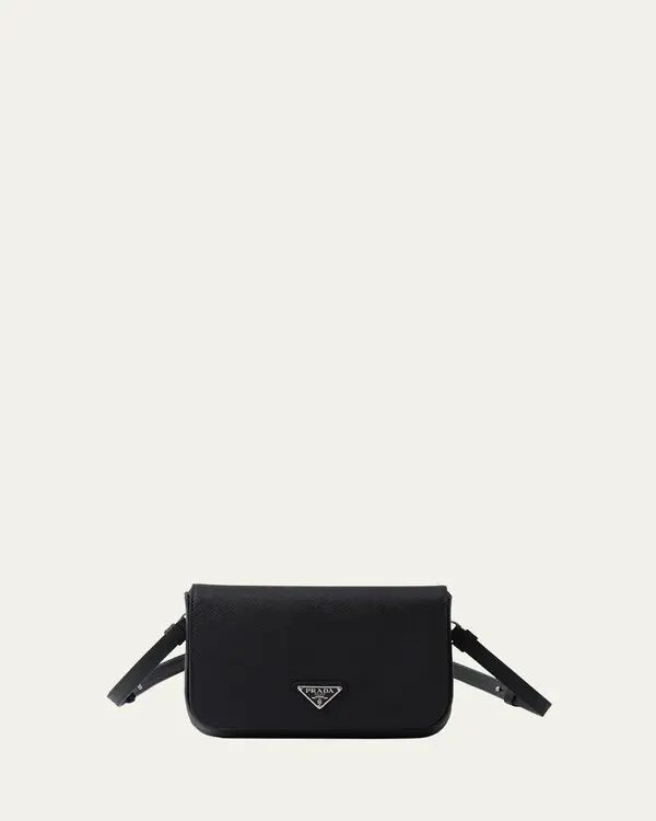 Prada Saffiano Leather Travel Crossbody Bag - Black