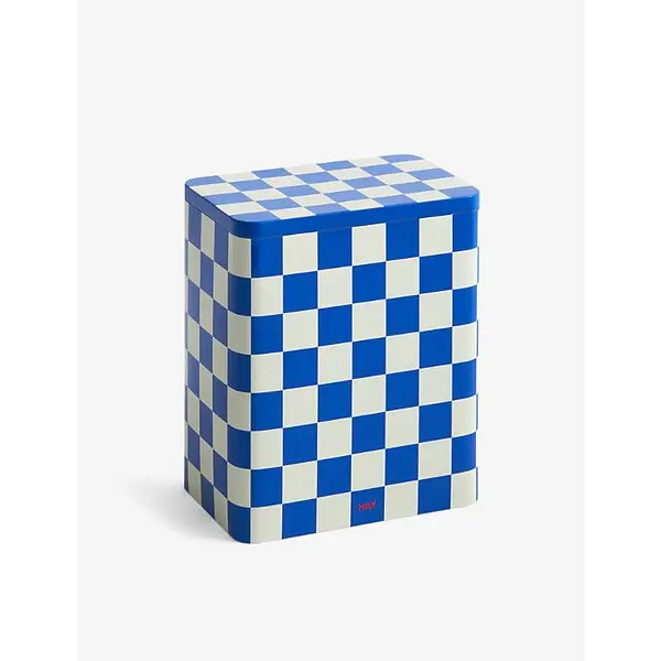 HAY Checkerboard-pattern Large Tin Container - Blue And Offwhite