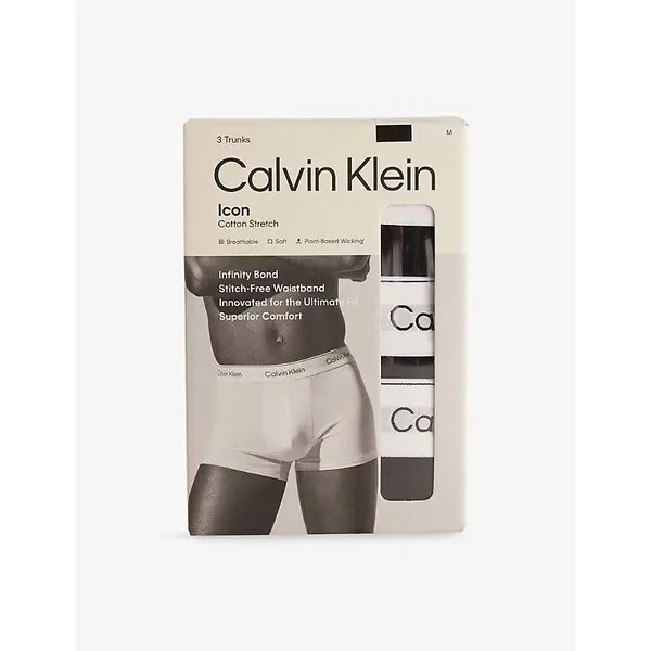 Calvin Klein Icon Logo-waist Pack Of Three Stretch-cotton Trunks - Black Black Black