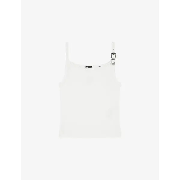The Kooples Buckle-embellished Stretch-cotton Vest - Ecru