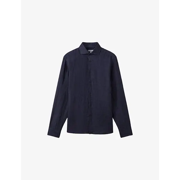 REISS Ruban Cutaway-collar Regular-fit Linen Shirt Xxl - Navy