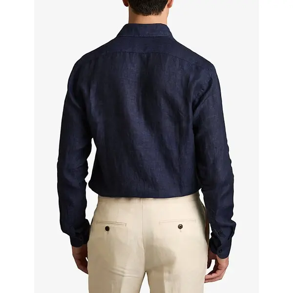 REISS Ruban Cutaway-collar Regular-fit Linen Shirt Xxl - Navy