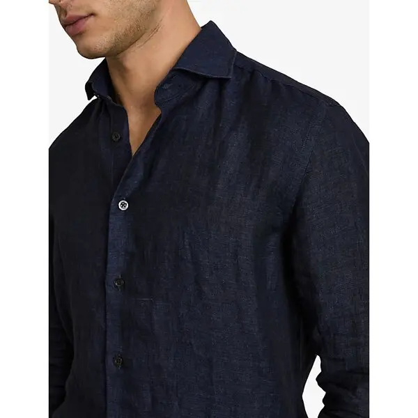 REISS Ruban Cutaway-collar Regular-fit Linen Shirt Xxl - Navy
