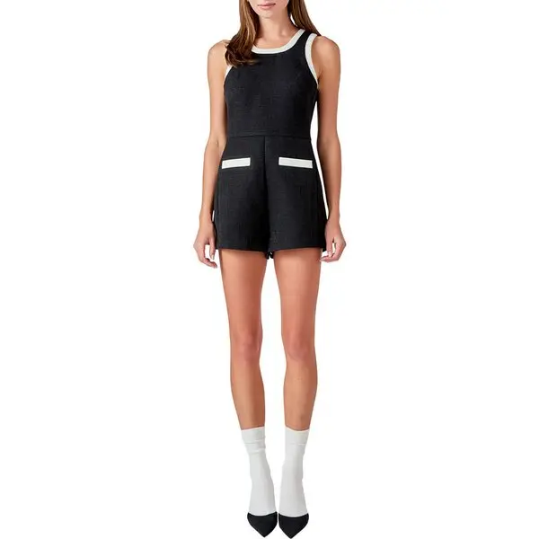 Endless Rose Contrast Trim Romper - Black