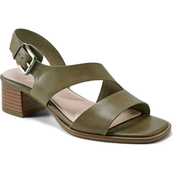Rockport Leather Sandal With Stacked Block Heel - Dark Green