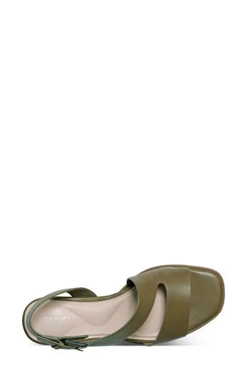 Rockport Leather Sandal With Stacked Block Heel - Dark Green