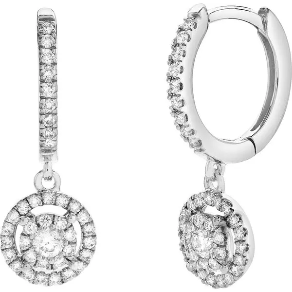 LUVMYJEWELRY 14k Gold Camellia Diamond Drop Hoop Earrings - 14k White Gold