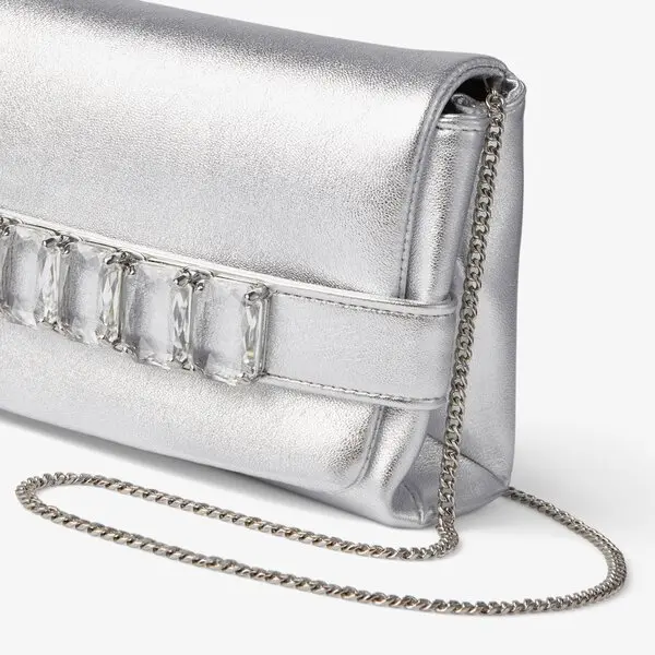 JIMMY CHOO Kya Metallic Nappa Leather Clutch Bag - Silver/crystal