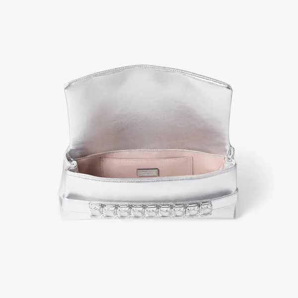 JIMMY CHOO Kya Metallic Nappa Leather Clutch Bag - Silver/crystal
