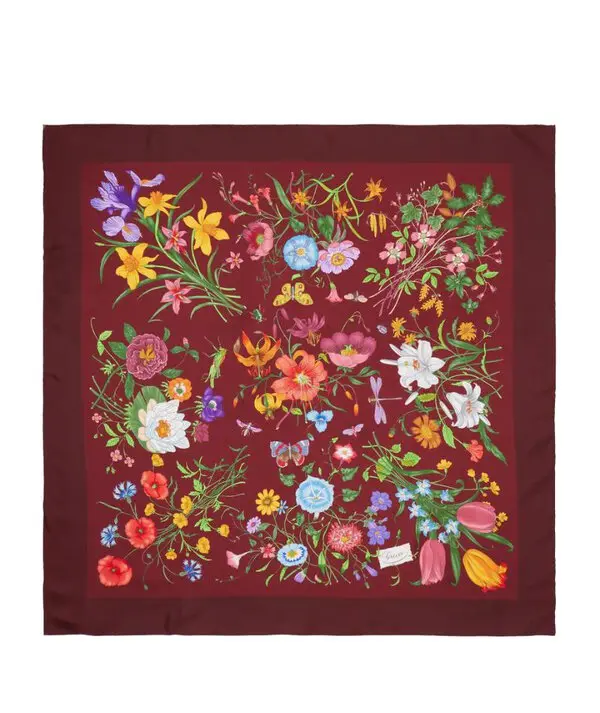 Gucci Flora Floral-print Silk-twill Scarf - Burgundy