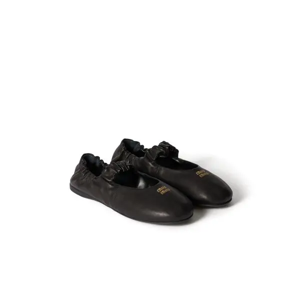 Miu Miu Ruches Nappa Leather Ballerinas - Black
