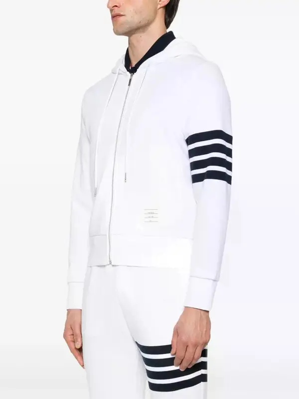 Thom Browne 4-bar Stripe Zipped Hoodie - White