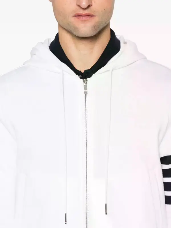 Thom Browne 4-bar Stripe Zipped Hoodie - White