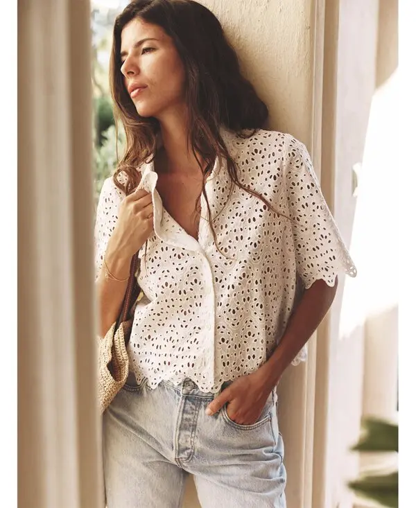 FRAME The Deco Eyelet Top