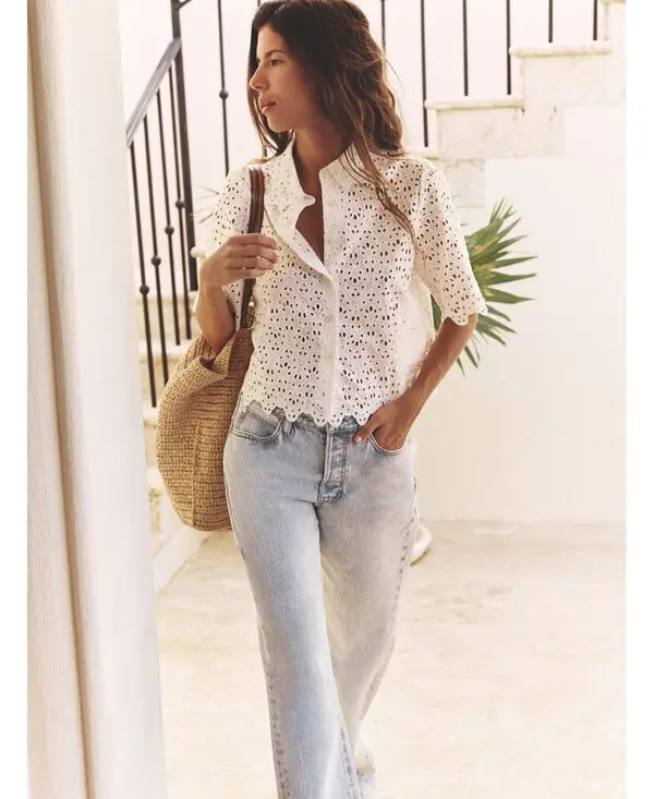 FRAME The Deco Eyelet Top