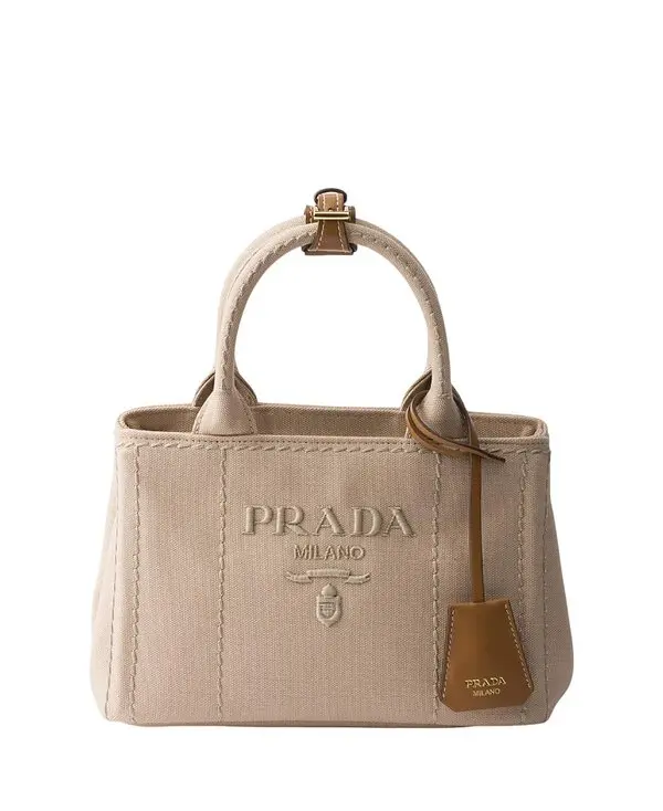 Prada Jardiniere Mini Cotton Canvas Handbag - Neutral