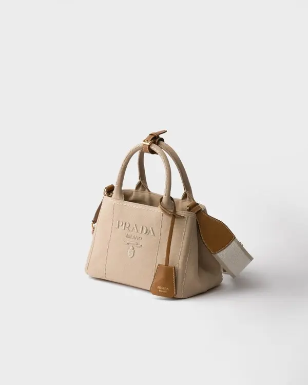 Prada Jardiniere Mini Cotton Canvas Handbag - Neutral