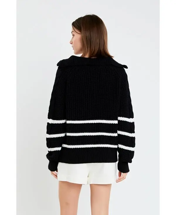 English Factory Stripe Zip-up Sweater