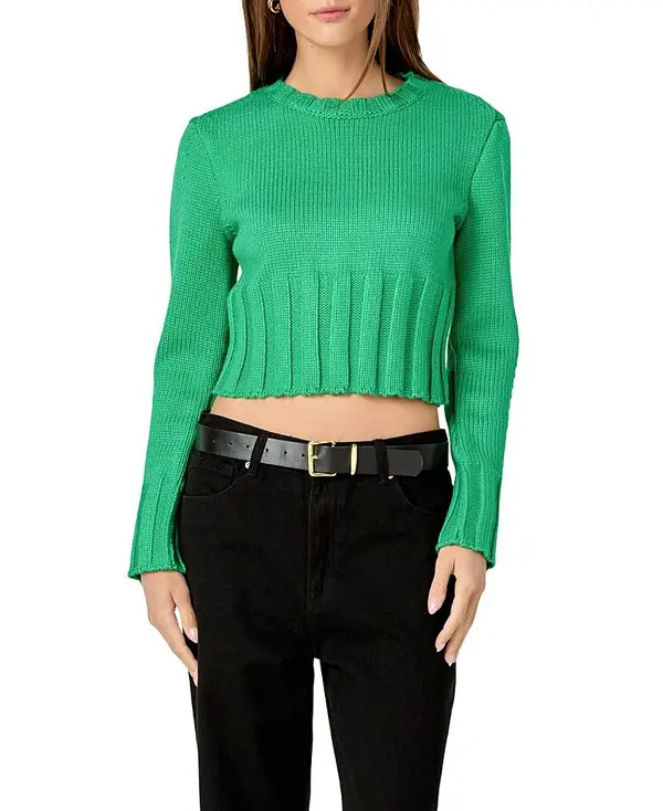 English Factory Open Back Cropped Sweater - Green