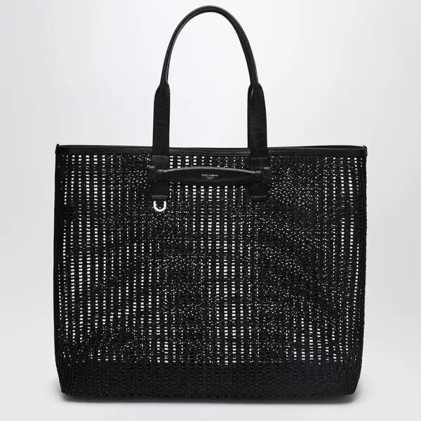 Dolce & Gabbana Adamo Shopping Bag In Woven Mesh - Black