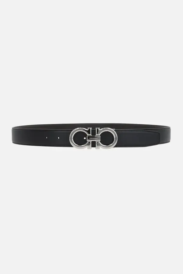 FERRAGAMO Reversible Gancini Buckle Belt - Black