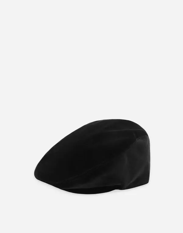 Dolce & Gabbana Stretch Velvet Flat Cap With Logo Tag - Black