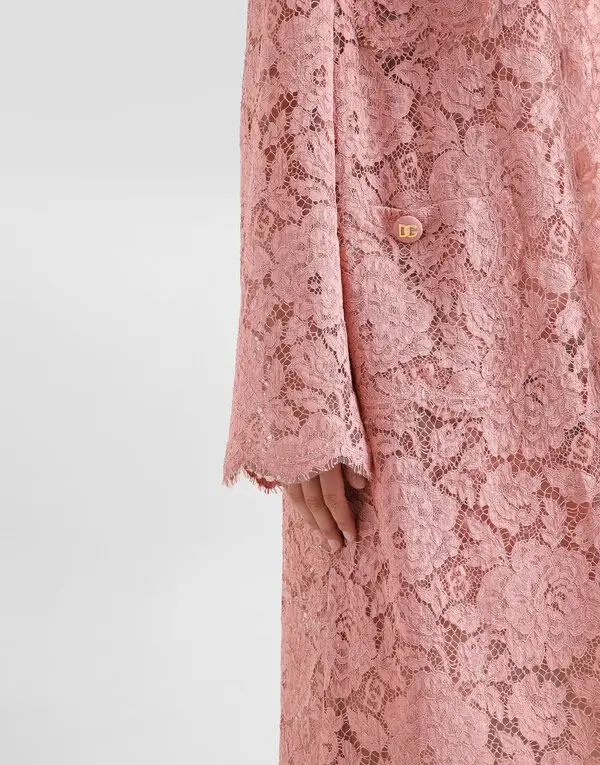 Dolce & Gabbana Floral Cordonnet Lace Coat With Dg Logo