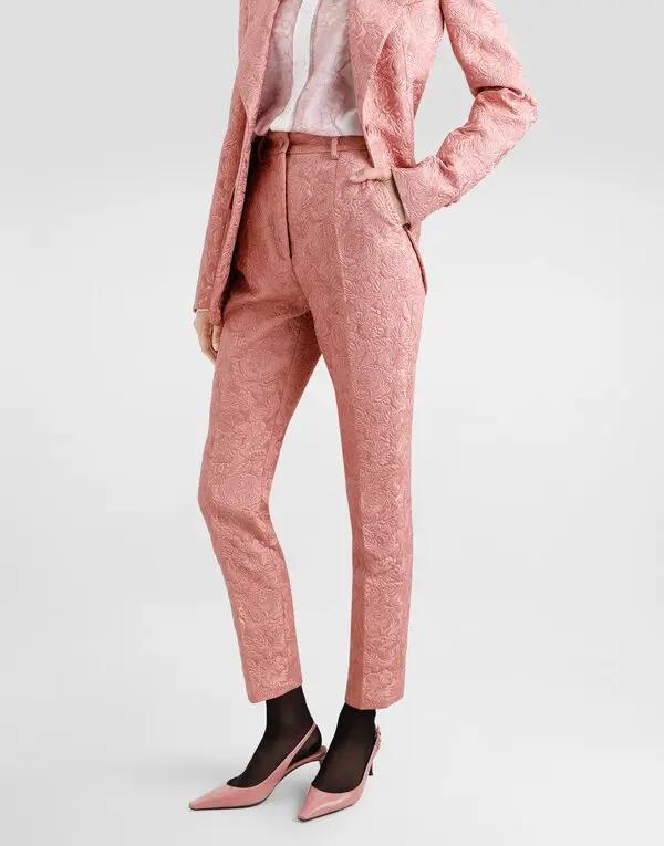 Dolce & Gabbana Tailored Quilted Floral Jacquard Pants - Pink