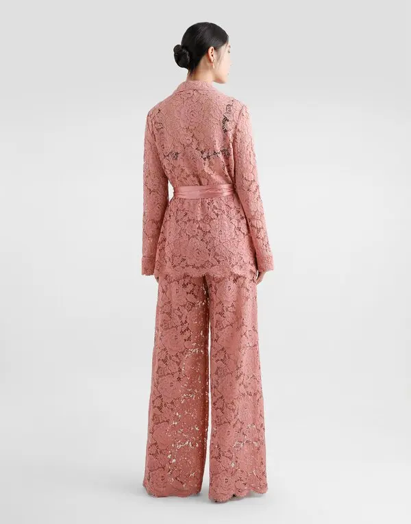 Dolce & Gabbana Floral Cordonetto Lace Pajama Shirt With Dg Logo - Pink